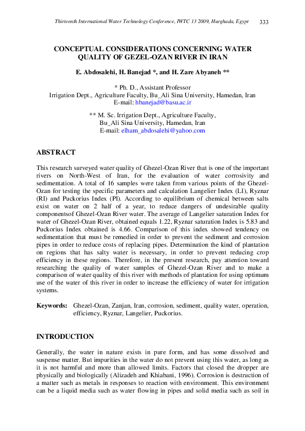 (PDF) Conceptual Considerations Concerning Water Quality of Gezel-Ozan ...