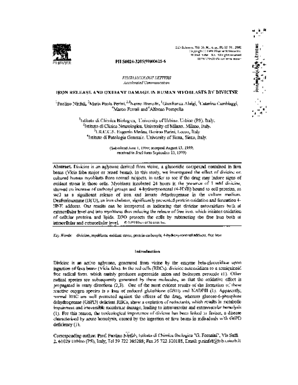 (PDF) Iron release and oxidant damage in human myoblasts by divicine
