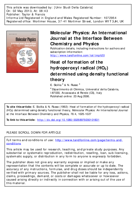 (PDF) The heat of formation of the O2H radical. A Density Functional Study