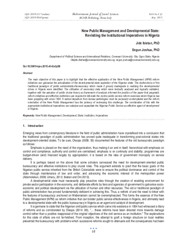 (PDF) New Public Management and Developmental State: Revisiting the ...