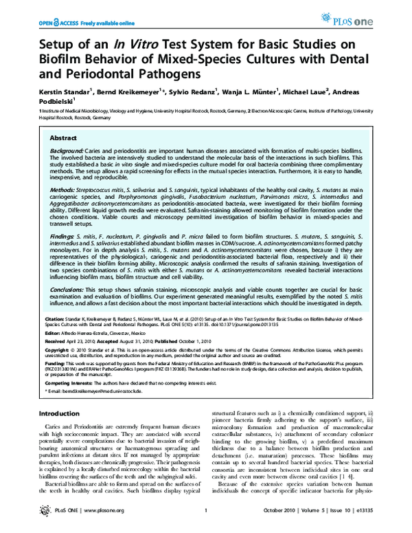 (PDF) Setup of an In Vitro Test System for Basic Studies on Biofilm ...