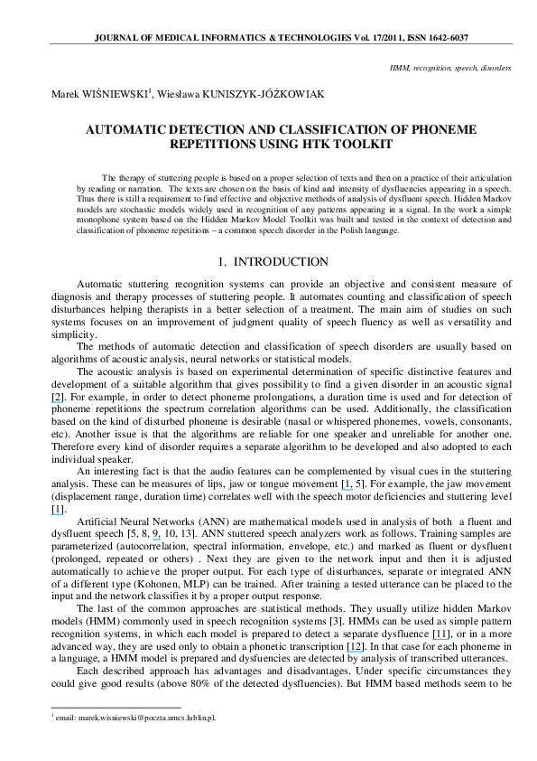 (PDF) Automatic detection and classification of phoneme repetitions using HTK toolkit