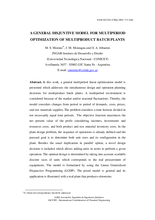 (PDF) A General Disjunctive Model for Multiperiod Optimization of ...