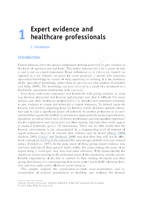 (PDF) Expert Evidence and Healthcare Professionals