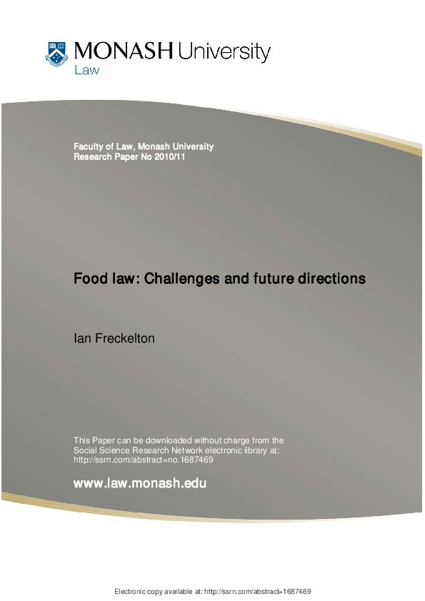 (PDF) Food Law: Challenges and Future Directions