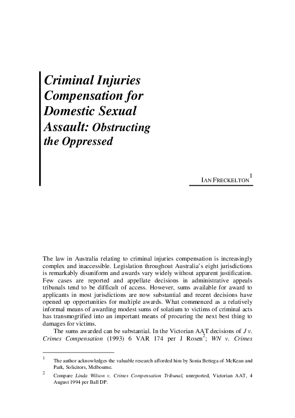 (PDF) Criminal Injuries Compensation for Domestic Sexual Assault ...