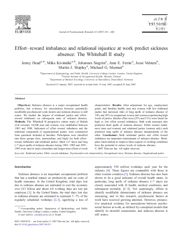 (PDF) Effort–reward imbalance and relational injustice at work predict ...