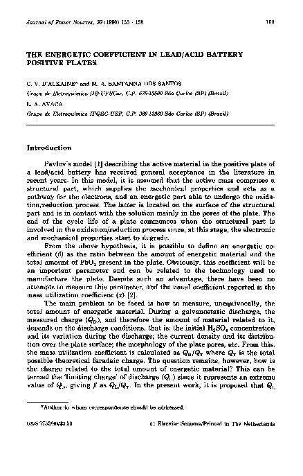 (PDF) The energetic coefficient in lead/acid battery positive plates