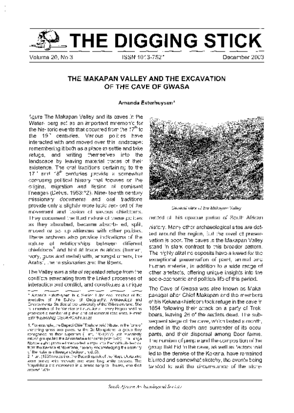 (PDF) THE MAKAPAN VALLEY AND THE EXCAVATION OF THE CAVE OF GWASA