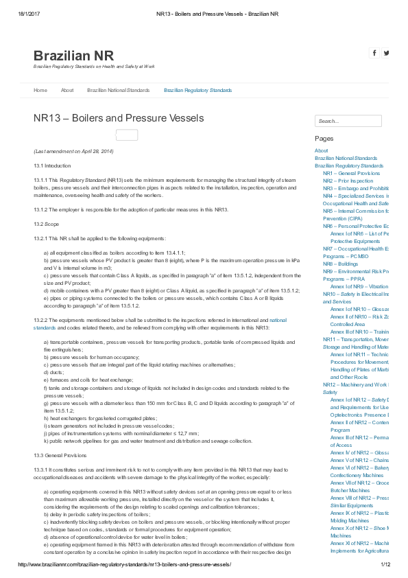 (PDF) Brazilian NR NR13 – Boilers and Pressure Vessels