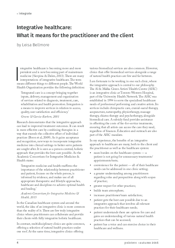 (PDF) Integrative healthcare - What it means for the practitioner and ...