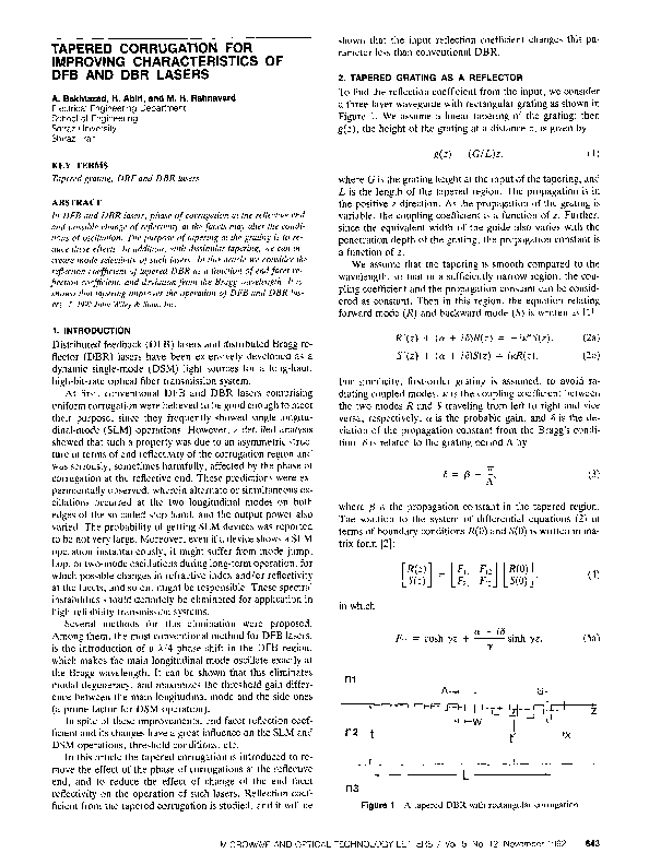 (PDF) Tapered corrugation for improving characteristics of DFB and DBR ...