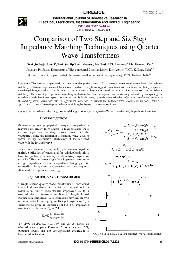 (PDF) Comparison of Two Step and Six Step Impedance Matching Techniques ...