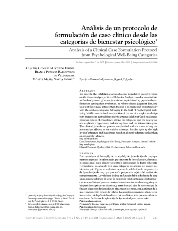 (PDF) Analysis of a Clinical Case Formulation Protocol from ...