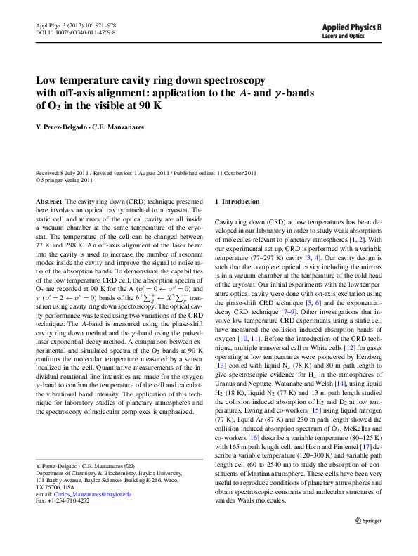 (PDF) Phase shift cavity ring down absorption spectroscopy | Richard Engeln - Academia.edu