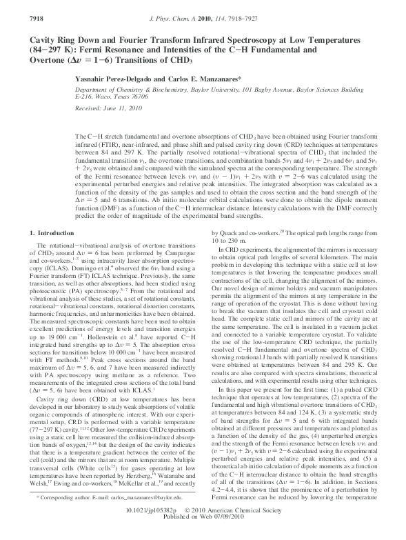 (PDF) Cavity Ring Down and Fourier Transform Infrared Spectroscopy at ...