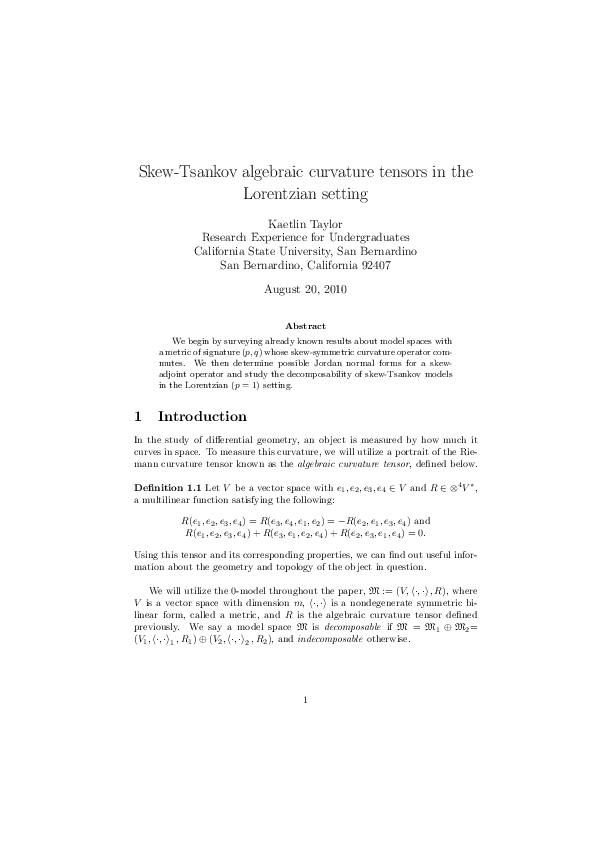 (PDF) Skew-Tsankov algebraic curvature tensors in the Lorentzian setting