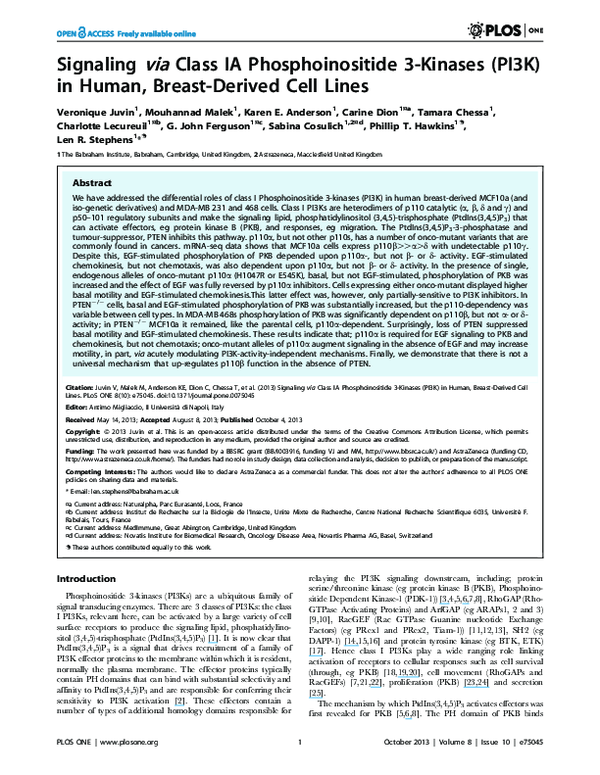 (PDF) Signaling via Class IA Phosphoinositide 3-Kinases (PI3K) in Human ...