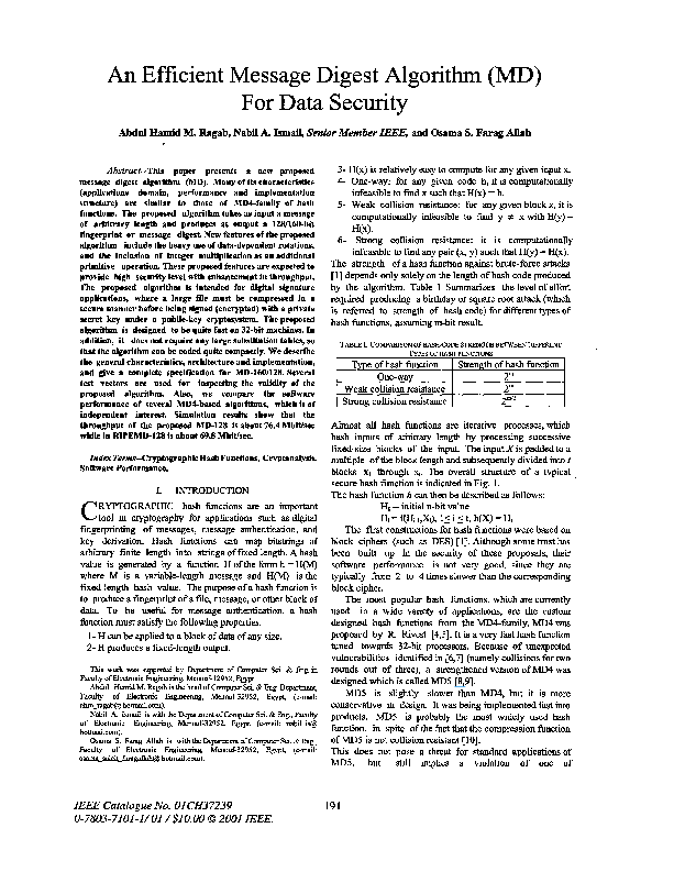 Pdf An Efficient Message Digest Algorithm Md For Data Security 7775