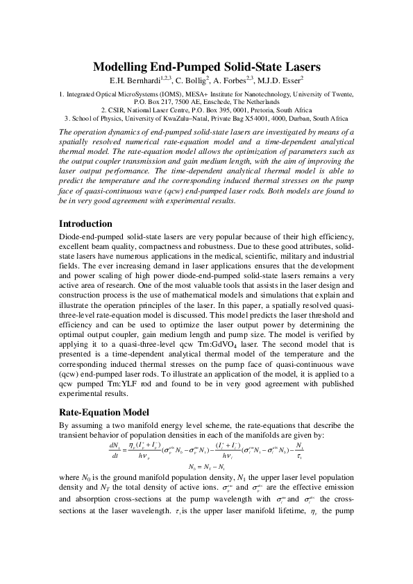 (PDF) Modelling end-pumped solid state lasers