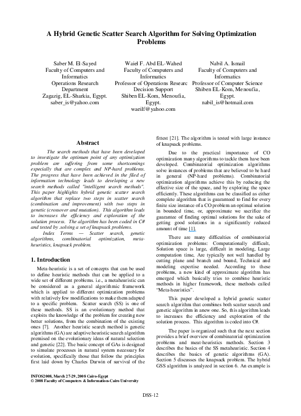 (PDF) A Hybrid Genetic Scatter Search Algorithm for Solving Optimization Problems