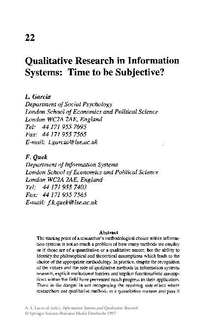 (PDF) Qualitative Research in Information Systems: Time to be Subjective