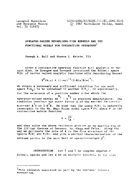 (PDF) Operator-valued Nevanlinna-Pick kernels and the functional models for contraction operators