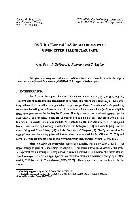 (PDF) On the eigenvalues of matrices with given upper triangular part