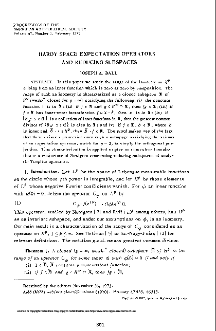 Pdf Hardy Space Expectation Operators And Reducing Subspaces