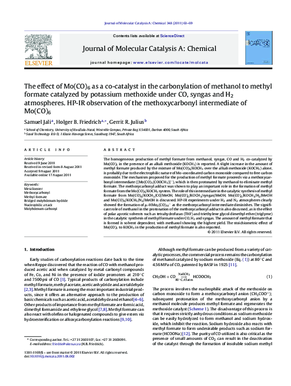 (PDF) The effect of Mo(CO)6 as a co-catalyst in the carbonylation of ...