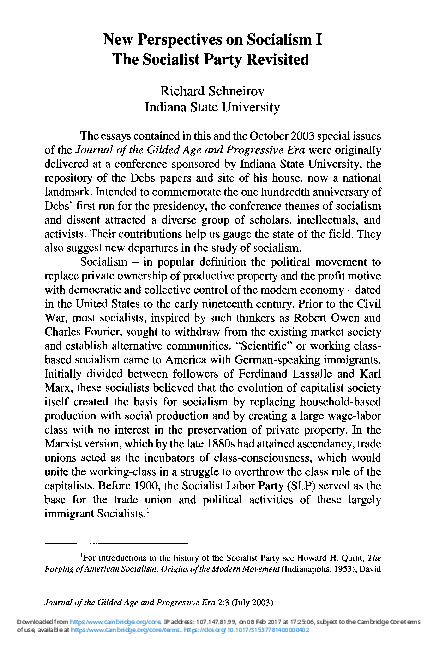 (PDF) New Perspectives on Socialism I The Socialist Party Revisited
