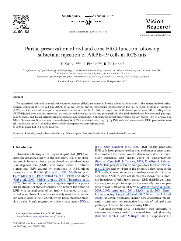 (PDF) Partial preservation of rod and cone ERG function following ...