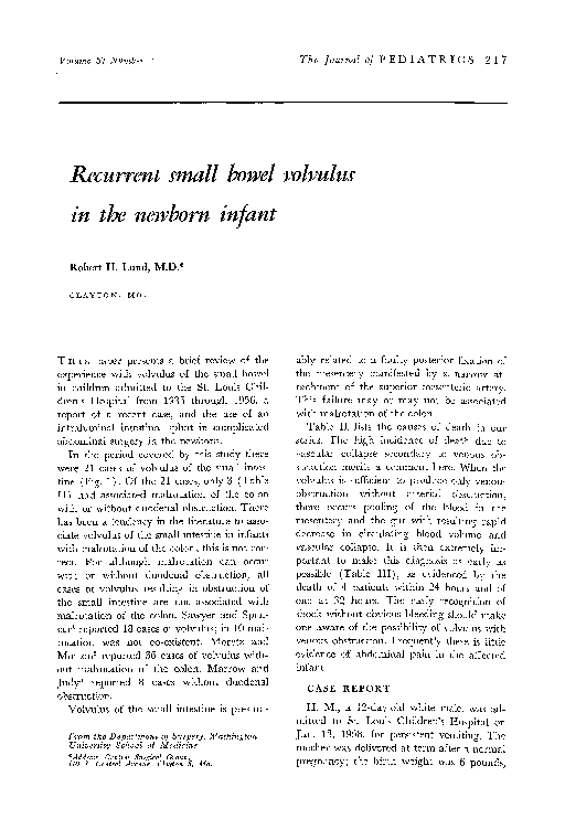 (PDF) Recurrent small bowel volvulus in the newborn infant