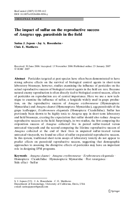 (PDF) The impact of sulfur on the reproductive success of Anagrus spp ...