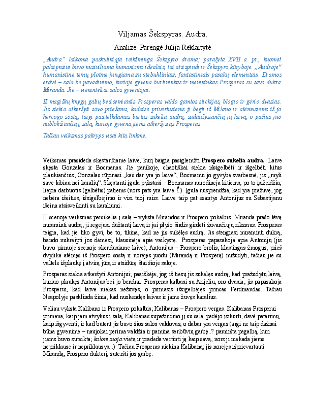 (DOC) Viljamas Šekspyras-audra