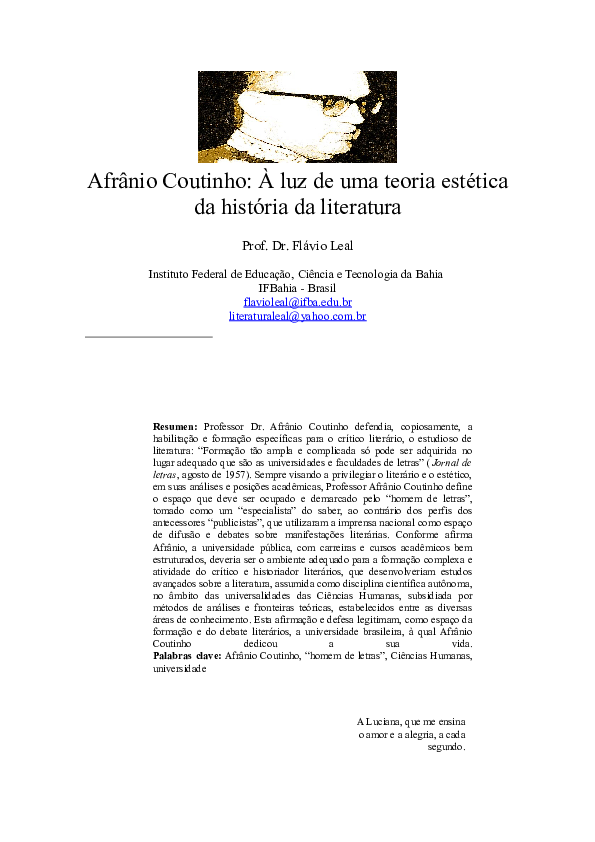 (DOC) Afrânio Coutinho: À luz de uma teoria estética da história da ...