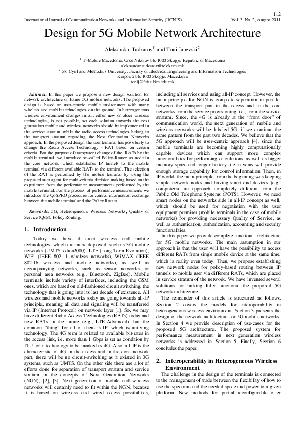 (PDF) Design for 5G Mobile Network Architecture