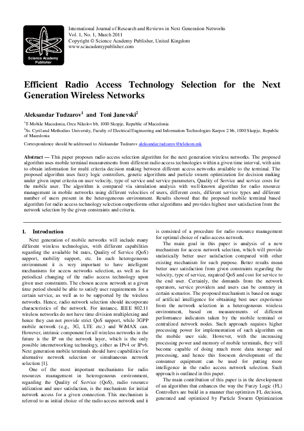 Pdf Efficient Radio Access Technology Selection For The Next