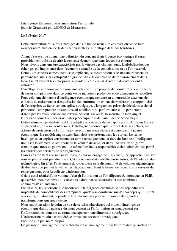 Master Intelligence économique et compétitivité territoriale