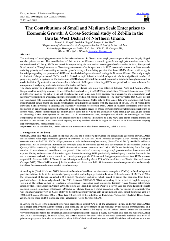 (PDF) The Contributions of Small and Medium Scale Enterprises to ...