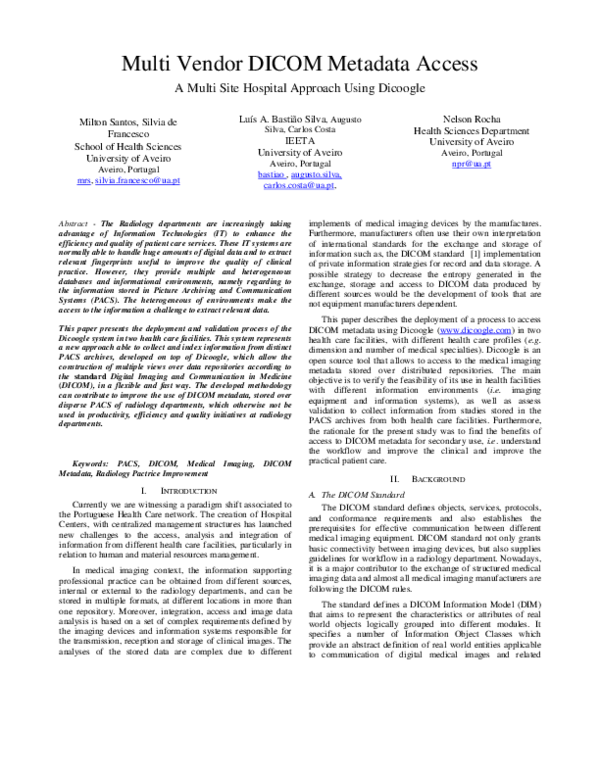 (PDF) Multi Site DICOM Metadata Access for Secondary Use | Carlos Costa - Academia.edu
