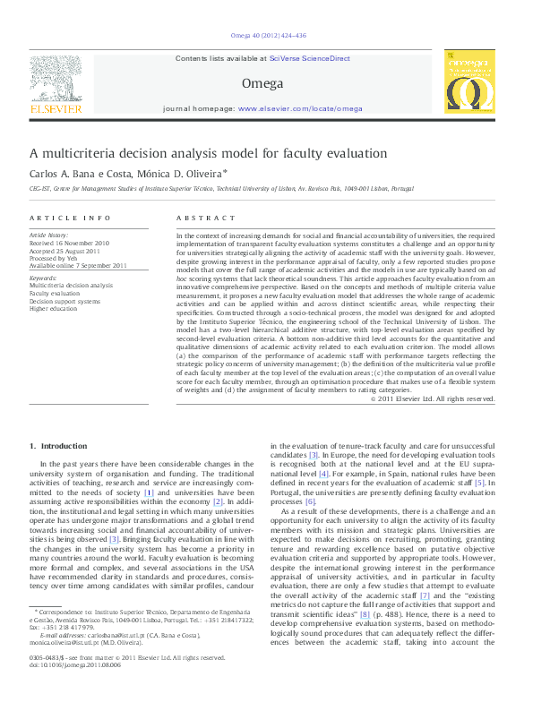 Pdf A Multicriteria Decision Analysis Model For Faculty Evaluation