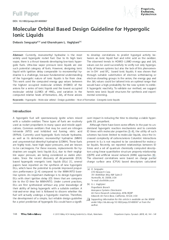 (PDF) Molecular Orbital Based Design Guideline for Hypergolic Ionic Liquids