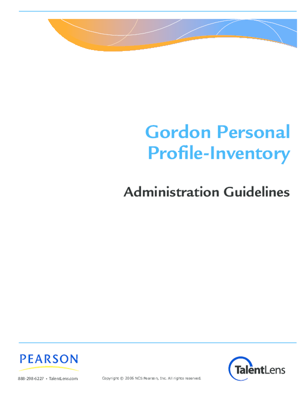 (PDF) Gordon Personal Profile-Inventory Administration Guidelines