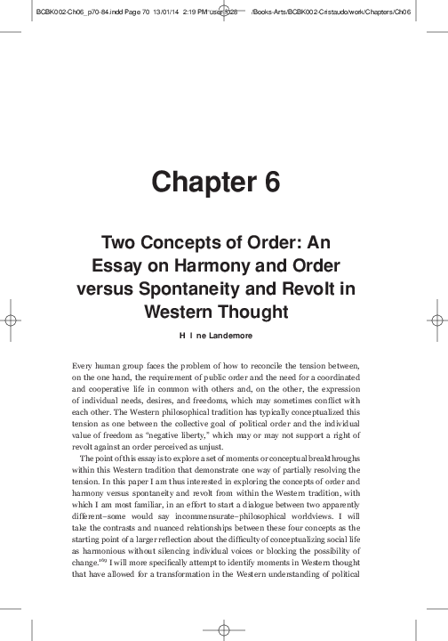 (PDF) Two Concepts of Order: An Essay on Harmony and Order versus ...