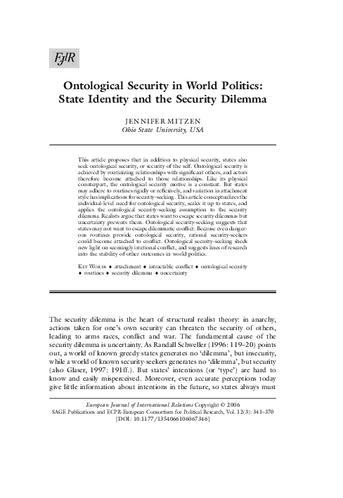 (PDF) Ontological Security in World Politics: State Identity and the ...