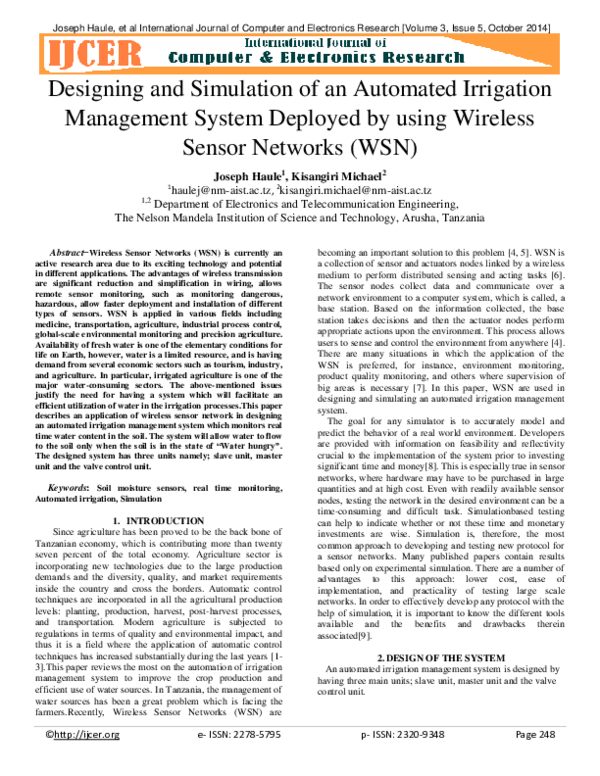 (PDF) Designing and Simulation of an Automated Irrigation Management System Deployed by using ...