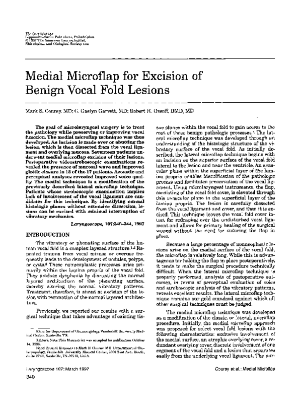 (PDF) Medial Microflap for Excision of Benign Vocal Fold Lesions