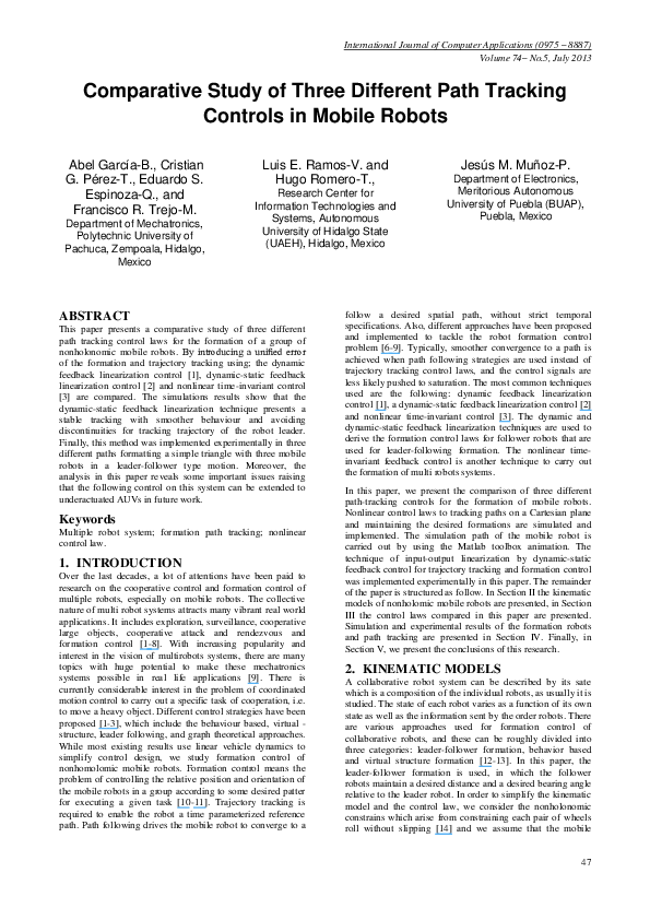 (PDF) Comparative Study of Three Different Path Tracking Controls in Mobile Robots