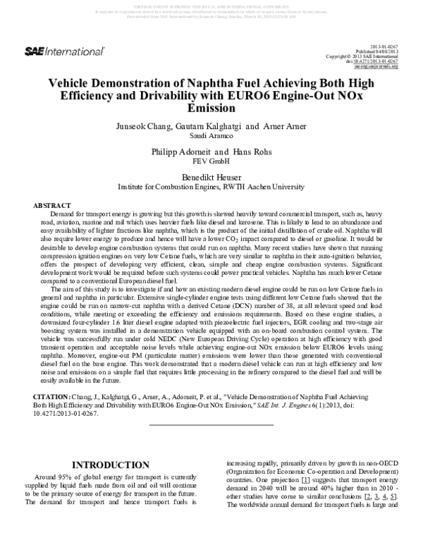 (PDF) Vehicle Demonstration of Naphtha Fuel Achieving Both High ...